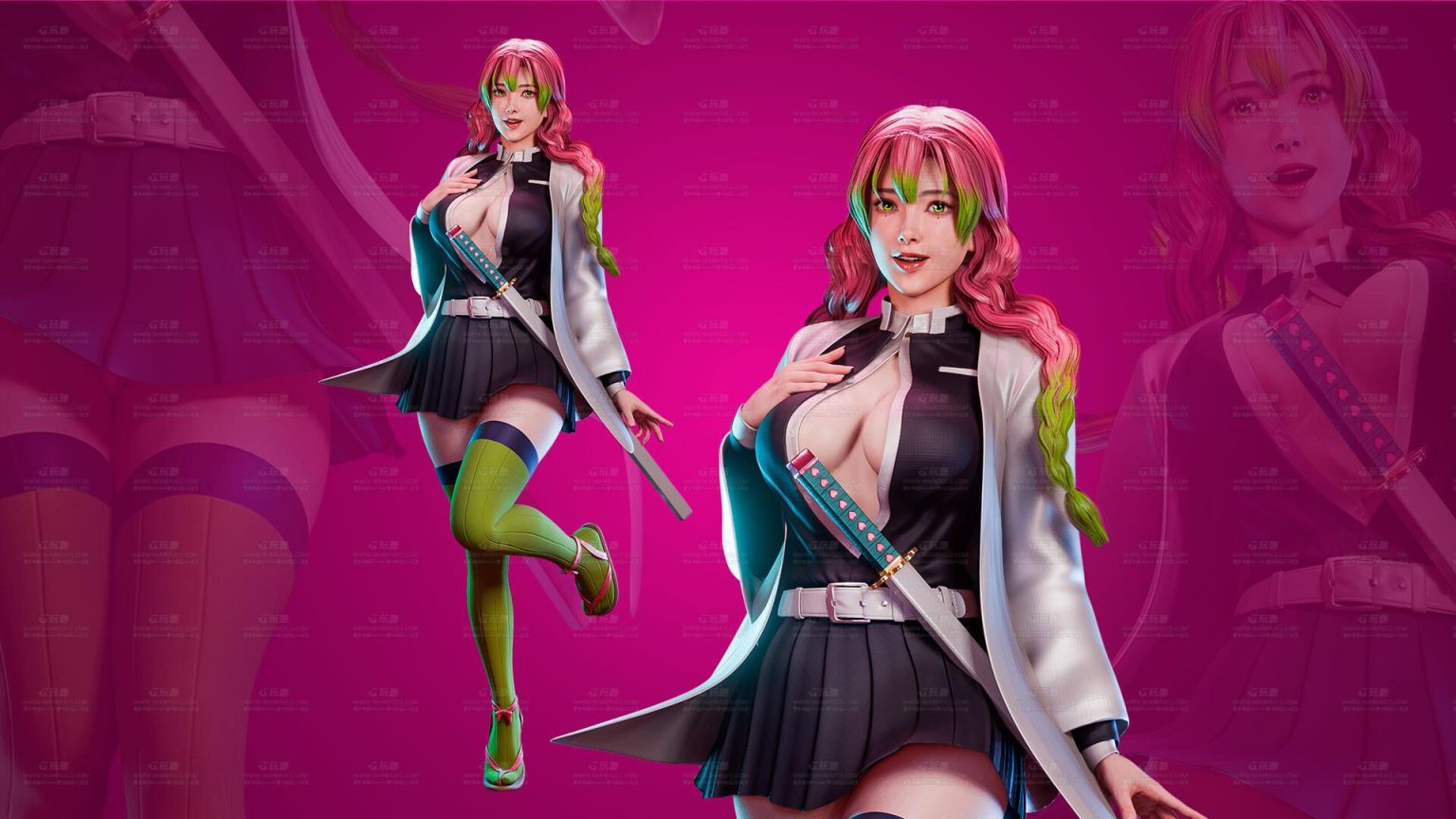 R2 Studio高精度鬼灭之刃甘露寺蜜璃Blend模型 – 玩酷CG