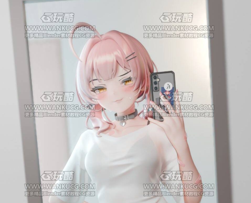 Yusuf Umar可爱俏皮魔鬼尾巴白衣衬衫女孩Blend模型 – 玩酷CG